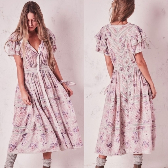 LoveShackFancy | Dresses | Loveshackfancy Silk Floral Lace Claribel ...
